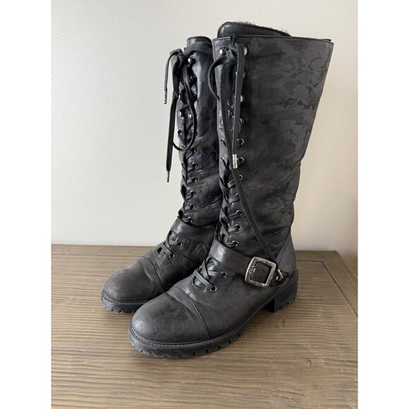 Ross & Snow | Shoes | Ross Snow Lace Up Black Leather Tall Boots Combat ...